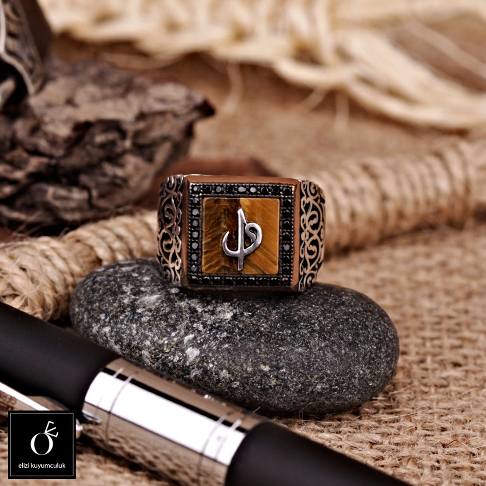 Men’s Brown Occult Ring Custom Turkish Muslim Silver Tigers Eye ...
