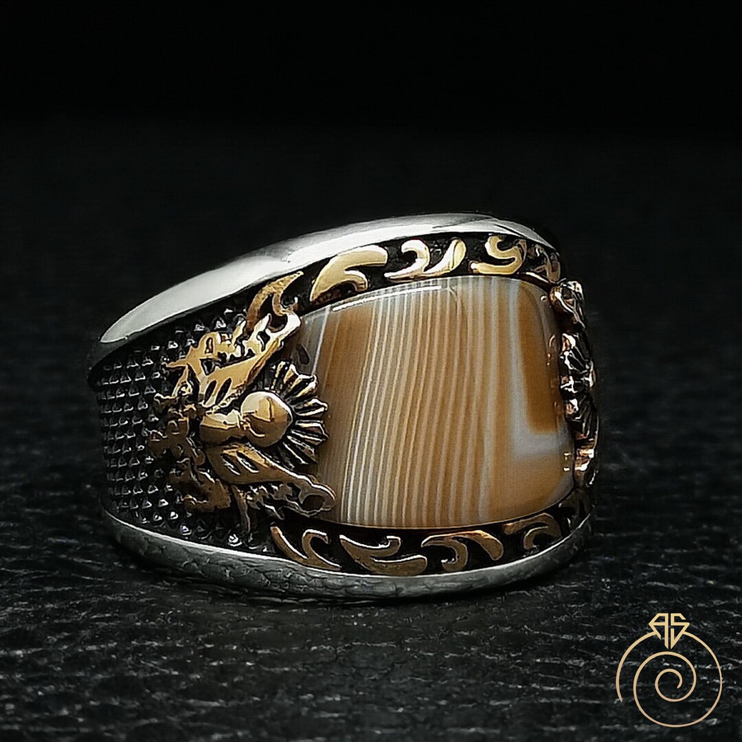 Herren Achat Statement Ring Vintage Sterling Silber Aqeeq Naturstein ...