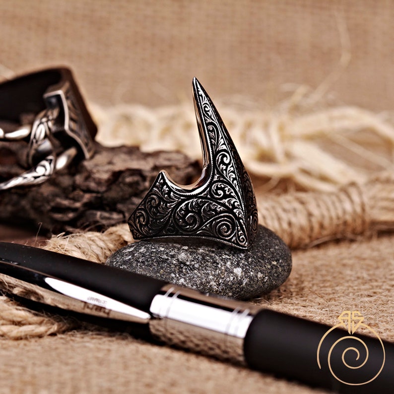 Men Thumb Ring Viking Archer Black Ring Unique Engraved - Etsy