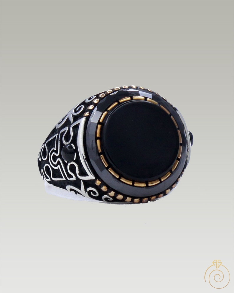 Mens Ring Onyx Black Round Stone Mens Wedding Ring - Etsy