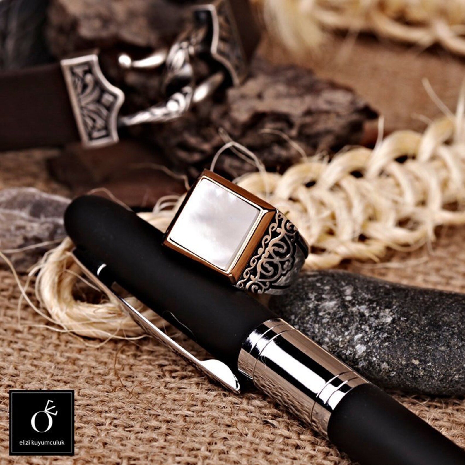 Mens White Pearl Anniversary Ring Engraved Sterling Silver | Etsy