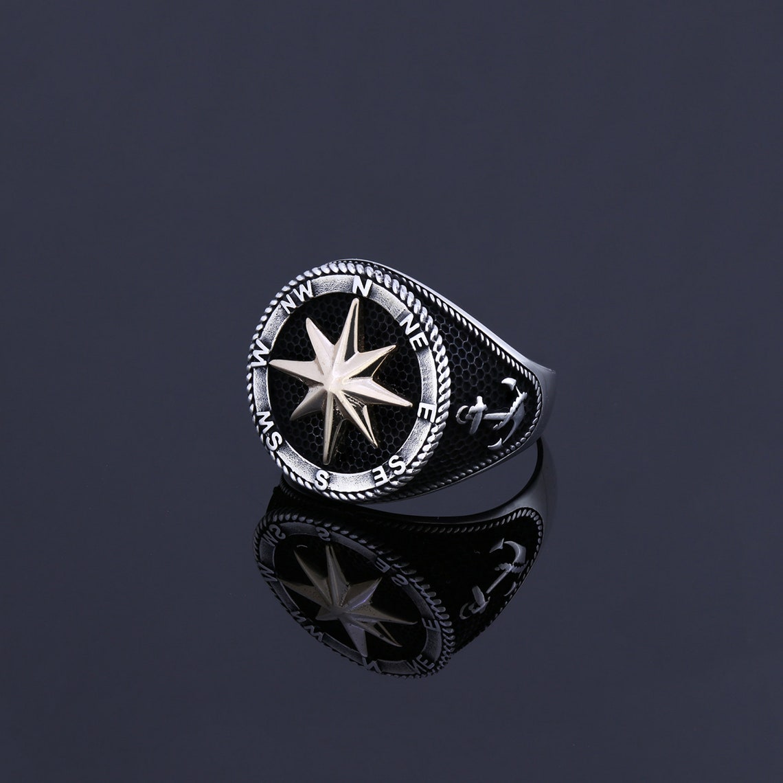 Mens Compass Ring Anchor Ring Men Navy Jewellery Sailor - Etsy