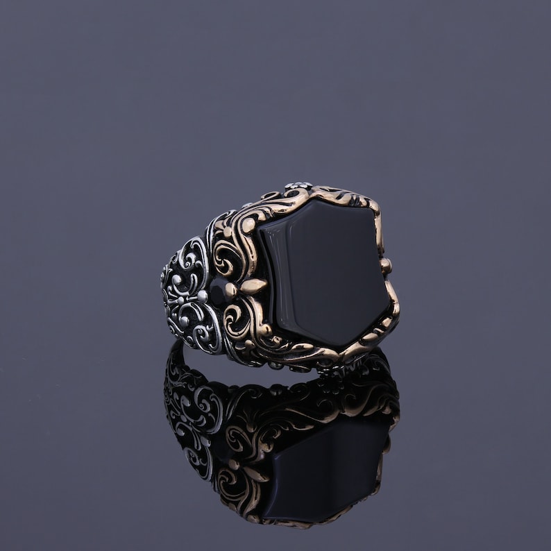 Mens Onyx Heraldic Statement Ring Silver Black Gemstone Shield - Etsy