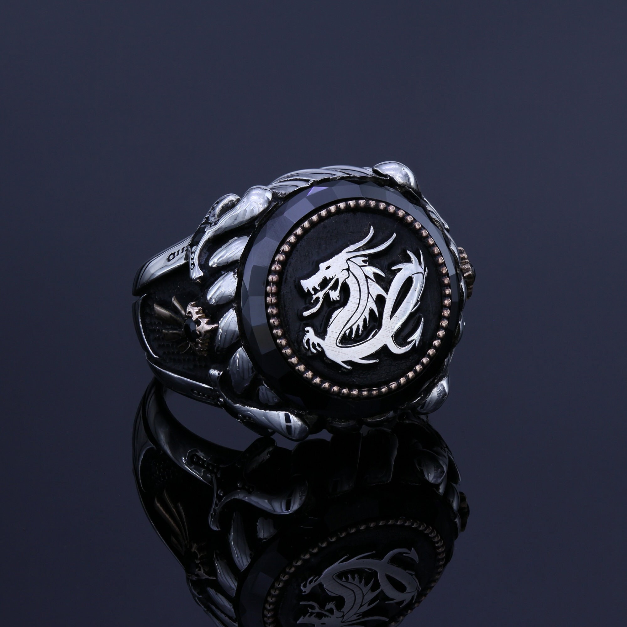 Mens Dragon Signet Ring Silver Black Engagement Men Ring - Etsy
