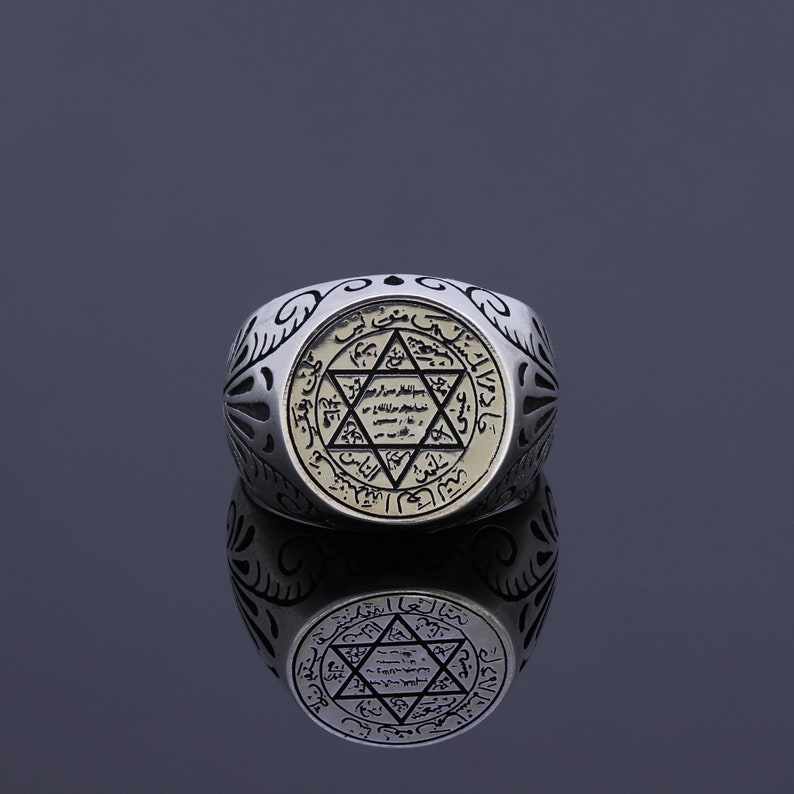 Seal of Solomon Signet Ring, Mens Protection Jewelry Vintage Engraved ...