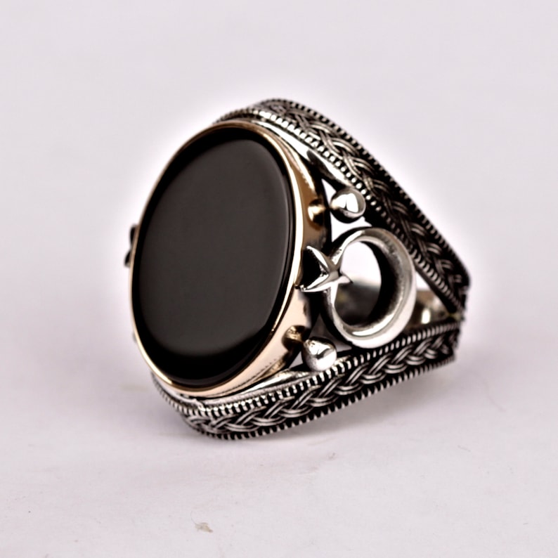 Mens Onyx Occult Ring Vintage Silver Black Stone Signet Ring | Etsy