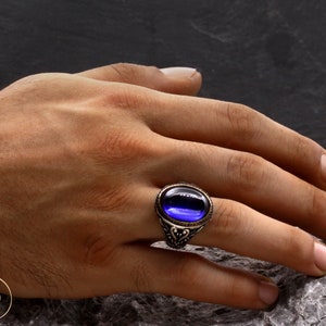 Mens Blue Sapphire Ring, Vintage Engagement Ring, Statement Wedding ...