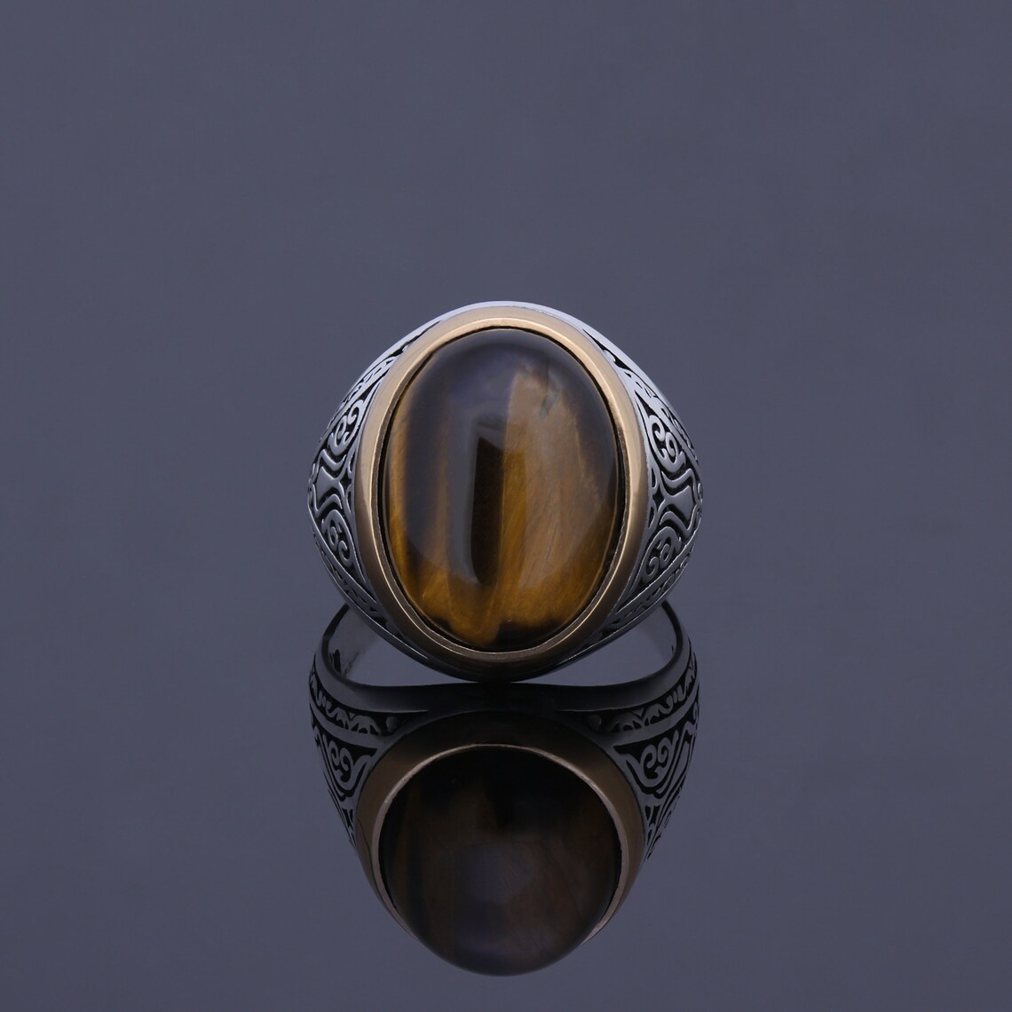 Buy Natural Tiger Eye Men's Gemstone Ring Brown Stone 925 Online in ...