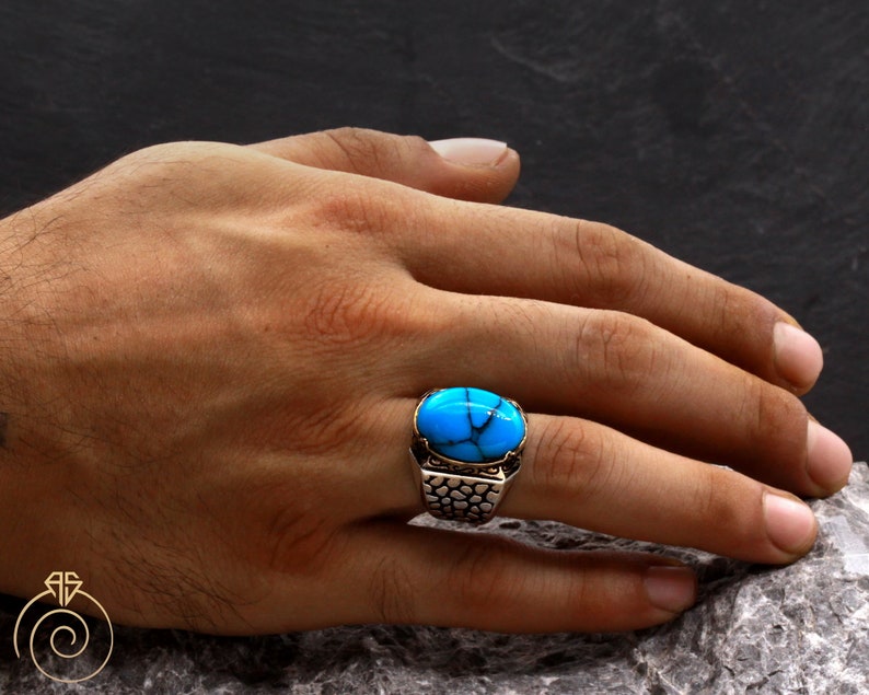 Men Turquoise December Birthstone Ring Unique 925 Sterling | Etsy