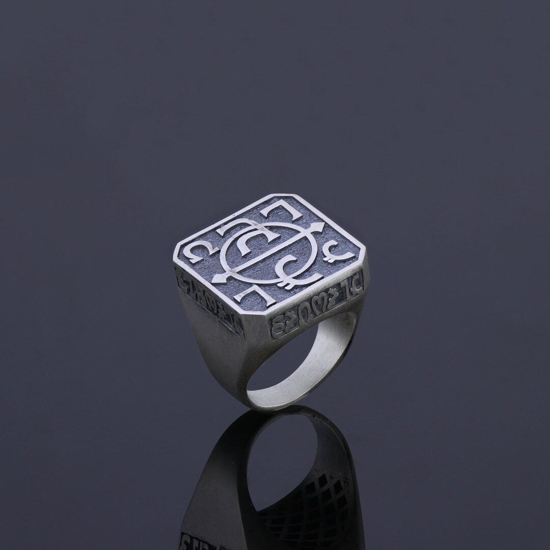 Octagon Pele Ring Archangel Engraved Occult Jewelry John Dee Edward ...