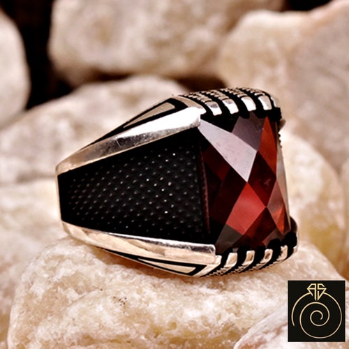 Sterling Silver 925 Men's Ring Ruby Men Ring Silver - Etsy