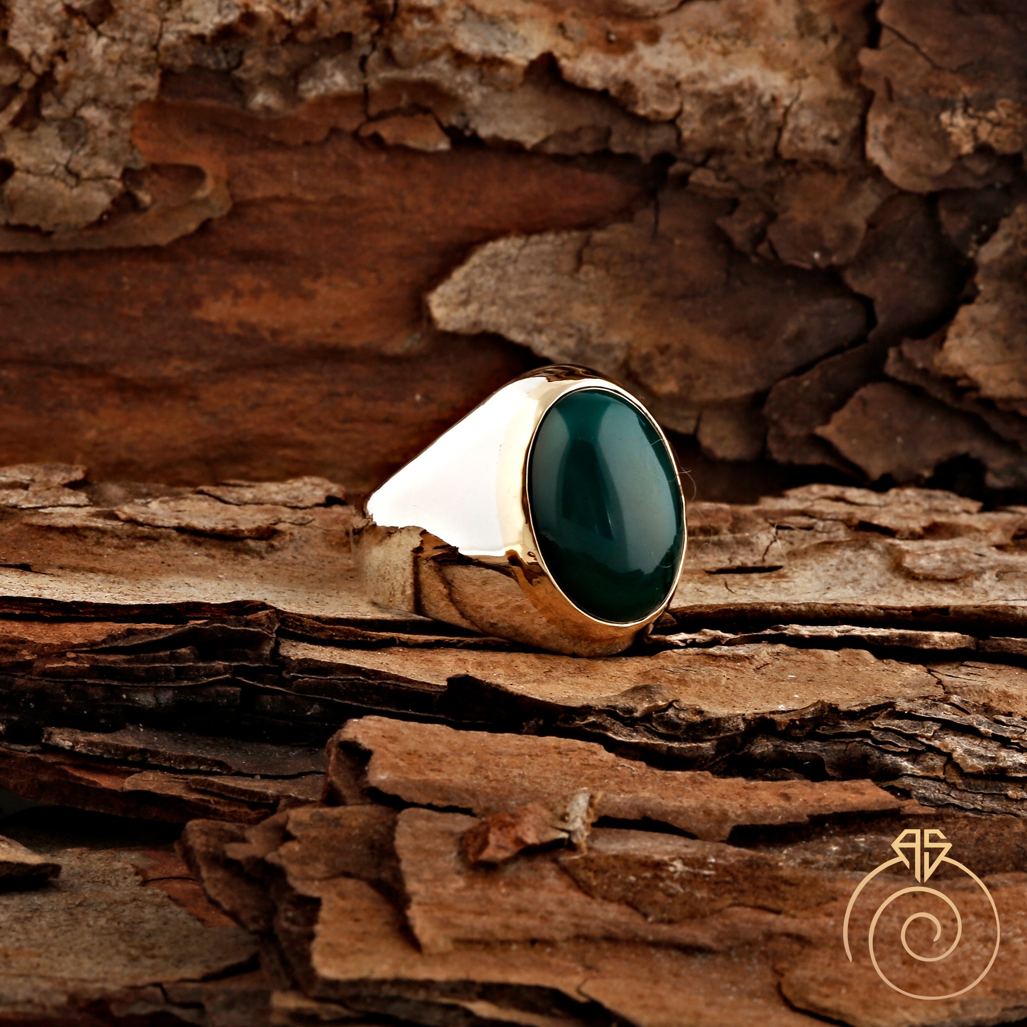 Unique Curved Mens Aqeeq Gemstone Occult Ring Custom Silver | Etsy