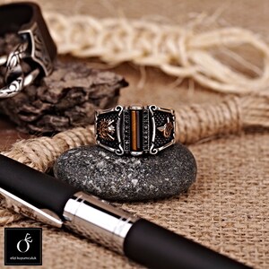 Unique Men's Gemstone Ring Vintage Brown Natural Stone | Etsy