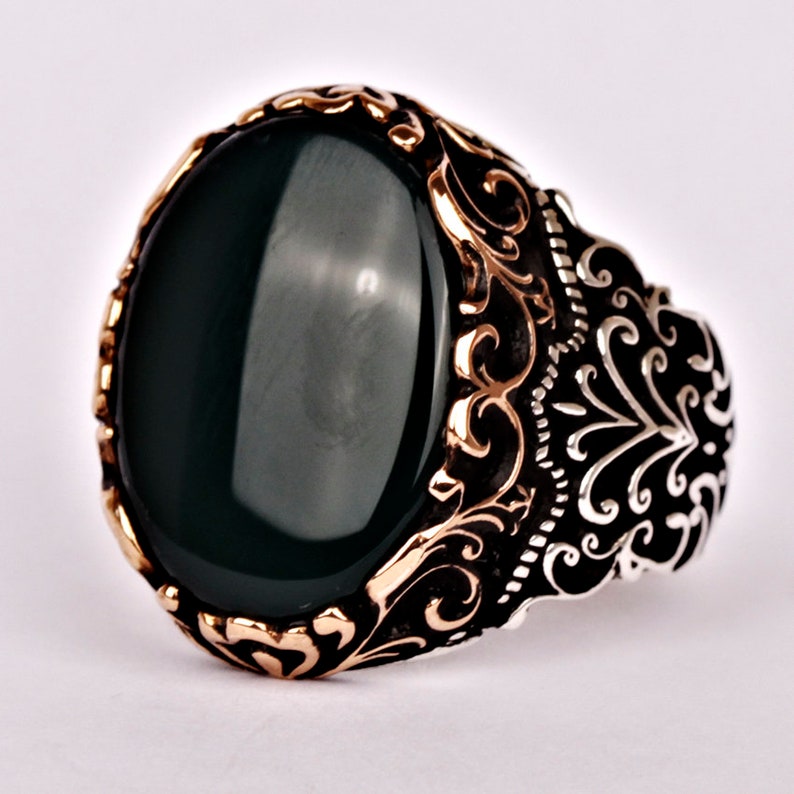 Mens Green Agate Occult Ring Custom Sterling Silver Agate - Etsy
