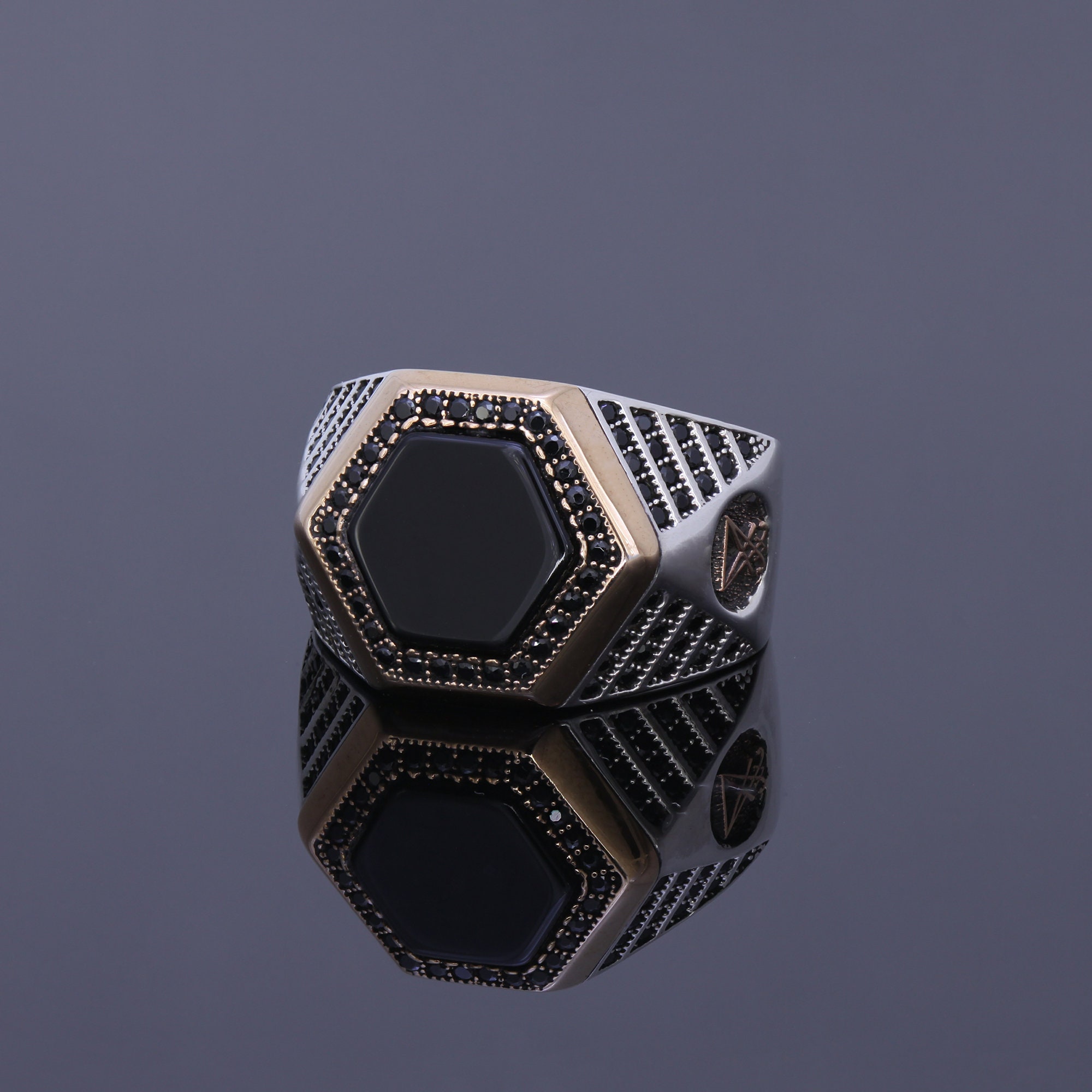 Sigil of Lucifer Ring Black Stone Onyx Natural Stone Man - Etsy