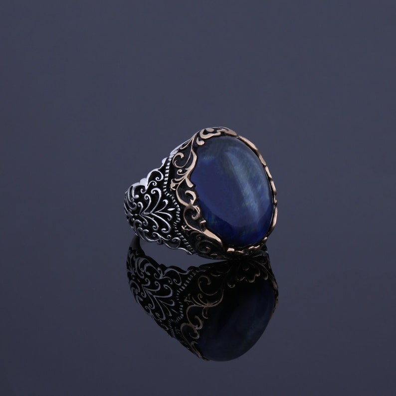 Blue Tigers Eye Ring Men Gemstone Rings Anniversary Band - Etsy