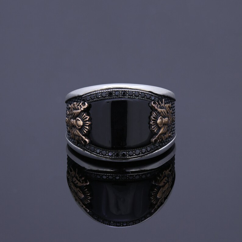 Mens Black Gemstone Cocktail Ring Custom Signet Sterling - Etsy