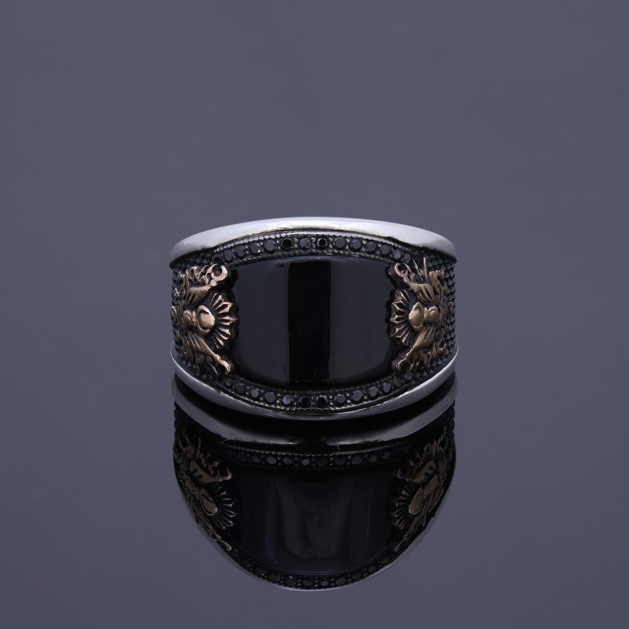 Mens Black Gemstone Cocktail Ring Custom Signet Sterling - Etsy