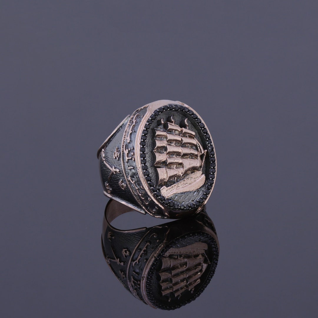 Men Ottoman Ring Silver Sailor Statement Battle Ship of Barbaros ...