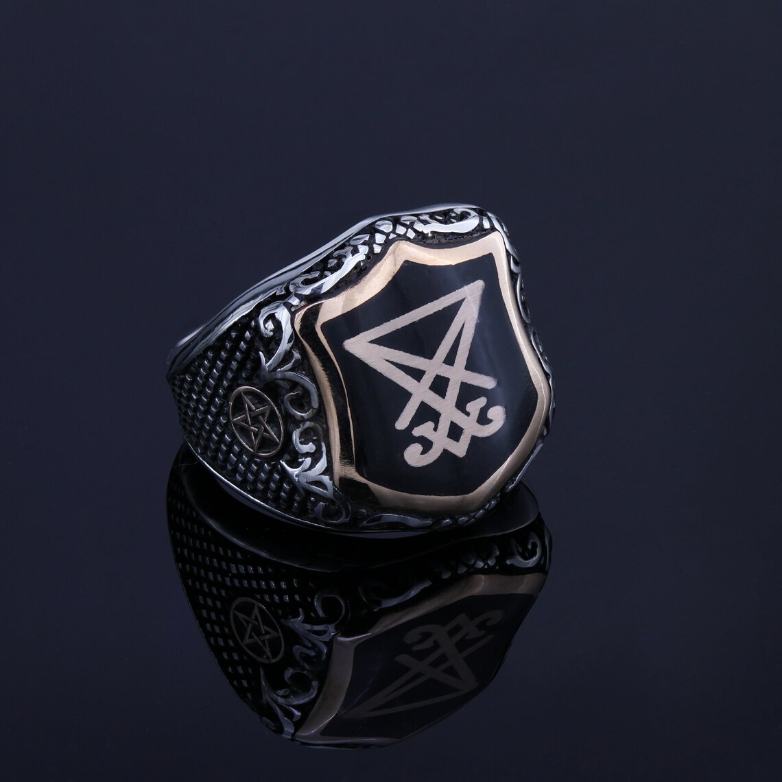 Unique Mens Sigil of Lucifer Ring, Satanic Silver Jewelry With ...