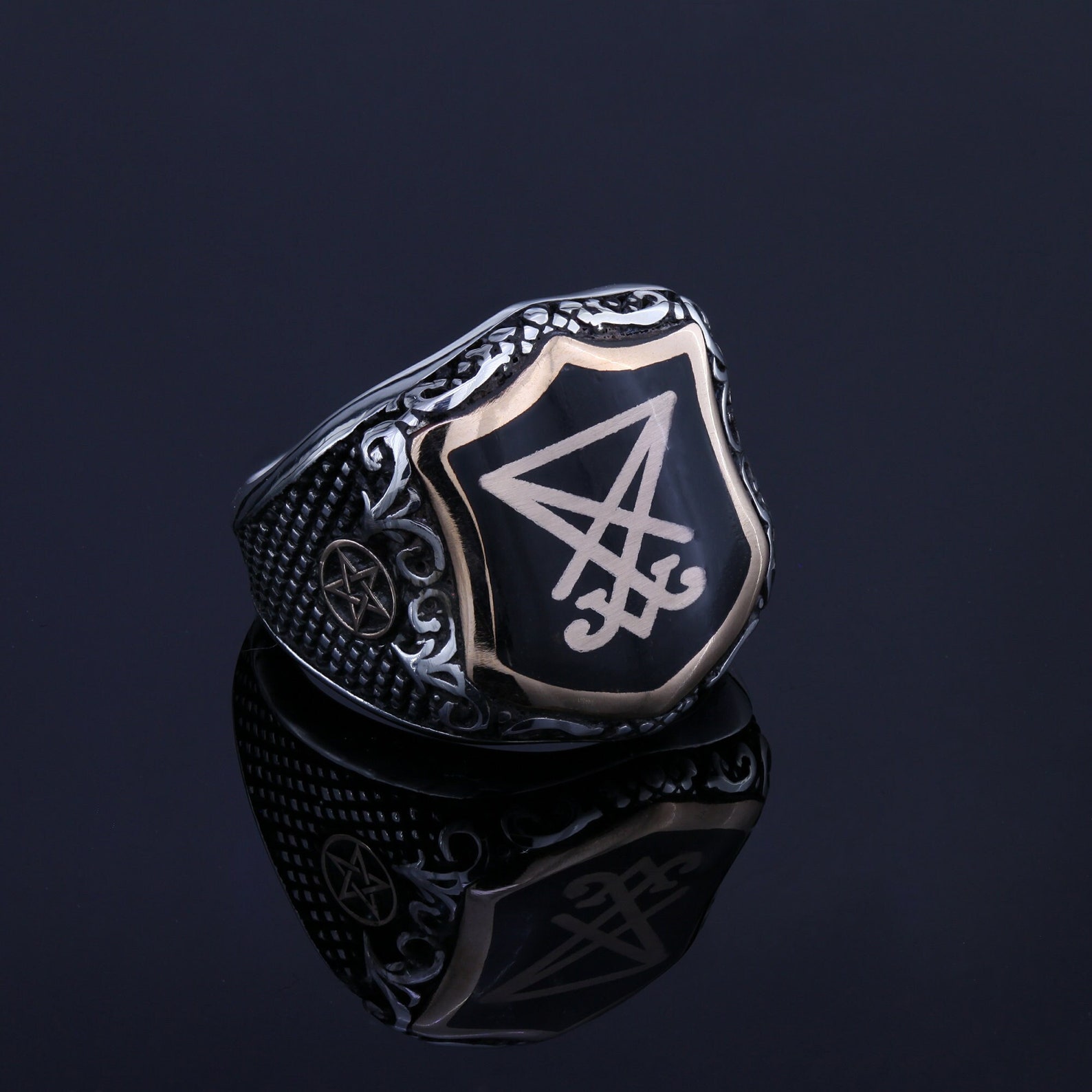 Unique Mens Sigil of Lucifer Ring, Satanic Silver Jewelry With ...