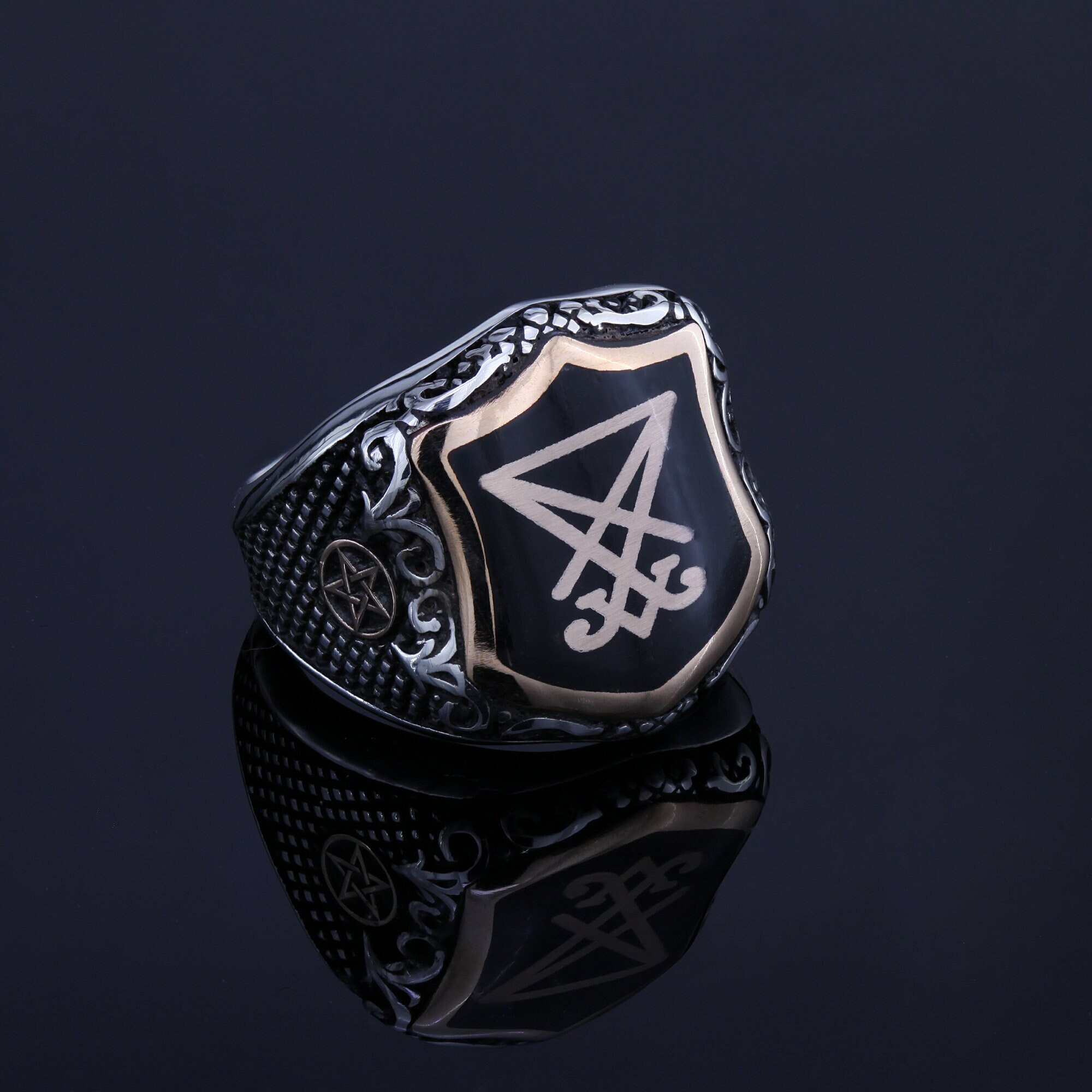 Unique Mens Sigil of Lucifer Ring, Satanic Silver Jewelry With ...