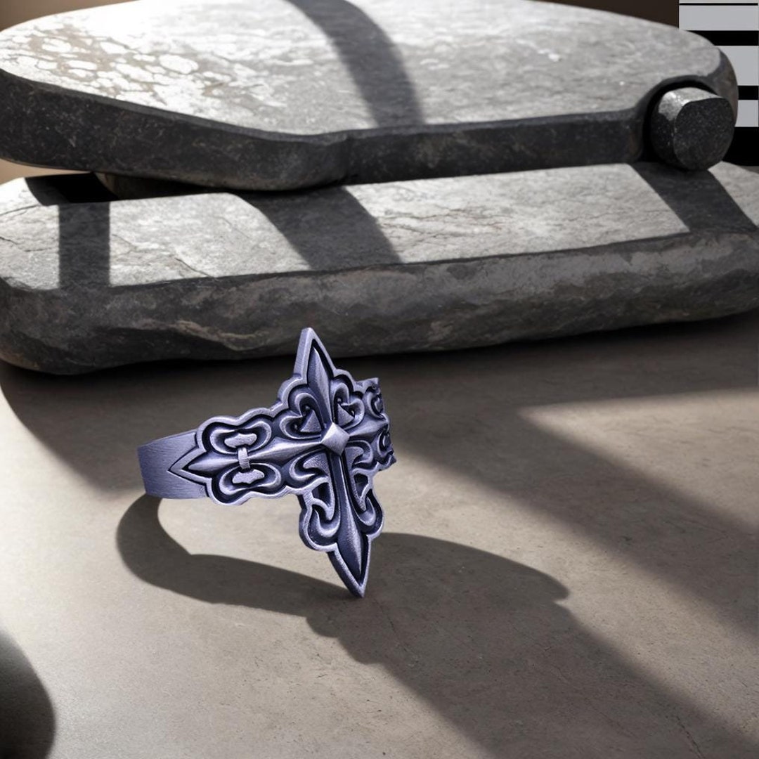 Fleur De Lis Ring Lys Rings Oxidized Handmade Man French Jewelry Unique 925 Silver Vintage Lily ...