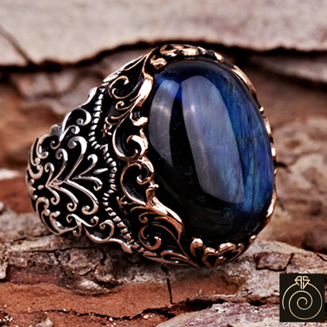 Blue Tigers Eye Ring Men Gemstone Rings Anniversary Band | Etsy