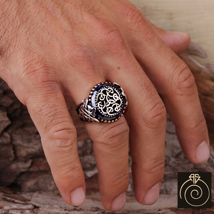 Men Sapphire Slver Ring Blue Gemstone Anniversary Ring Celtic | Etsy