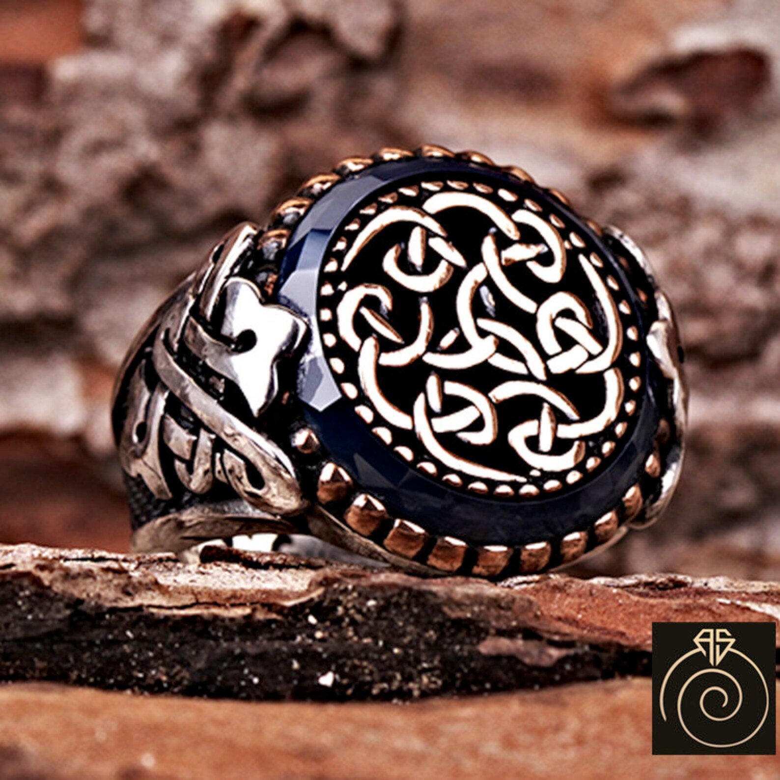 Men Sapphire Slver Ring Blue Gemstone Anniversary Ring Celtic | Etsy