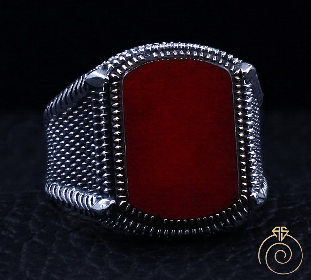Men’s Agate Promise Ring, Rectangle Silver Gemstone Promise Ring for ...