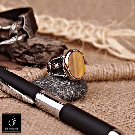 Mens Brown Gemstone Cocktail Ring Custom Sterling Silver | Etsy