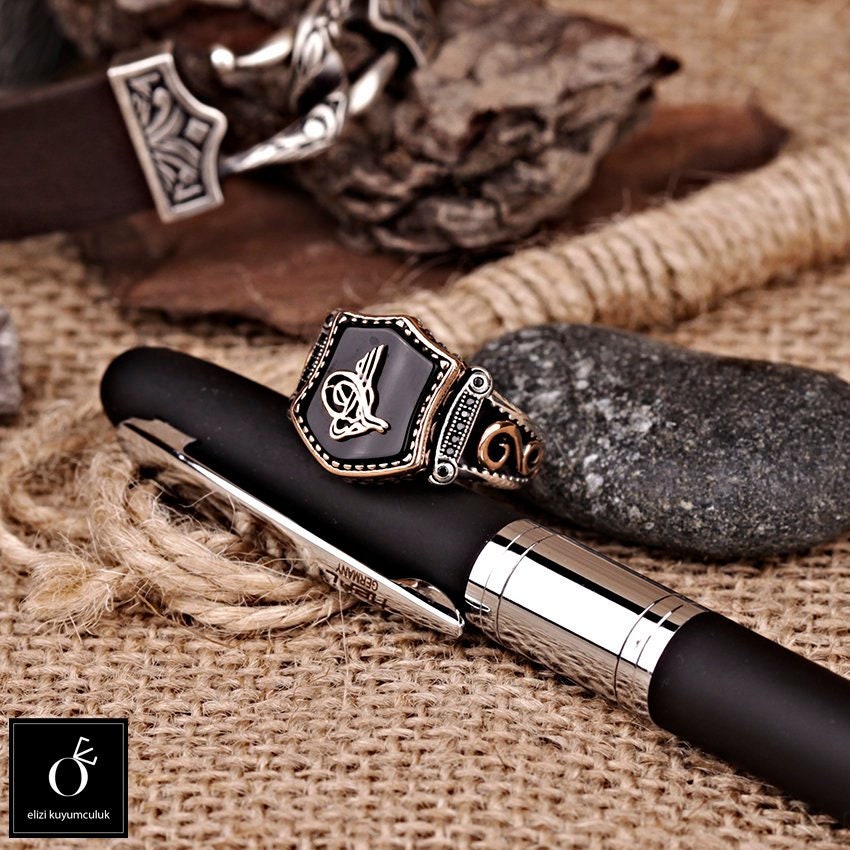 Mens Black Gemstone Shield Ring Custom Symbol Onyx Statement - Etsy