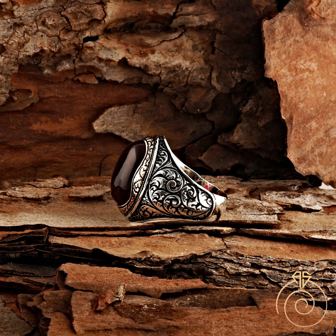 Mens Ruby Ring Silver Red Quartz Fantasy Engraved Wedding | Etsy