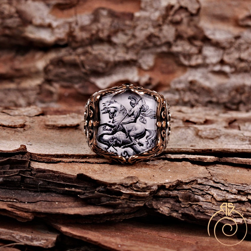 Silver Saint George Signet Ring St George And Kill Dragon | Etsy