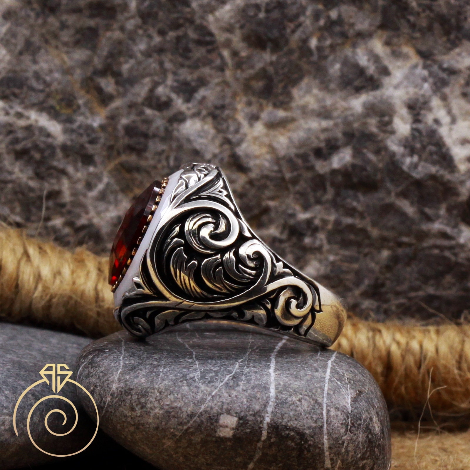 Men s Ring Ruby Vintage Statement Ring Red Stone Unique Wedding Ring for Men Sterling Silver Ring Anniversary Ring Jewelry Gift for Him