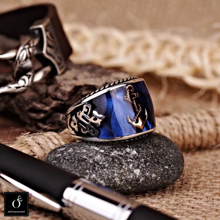 Mens Custom Symbol Ring Vintage Navy Rings for Men Anchor - Etsy
