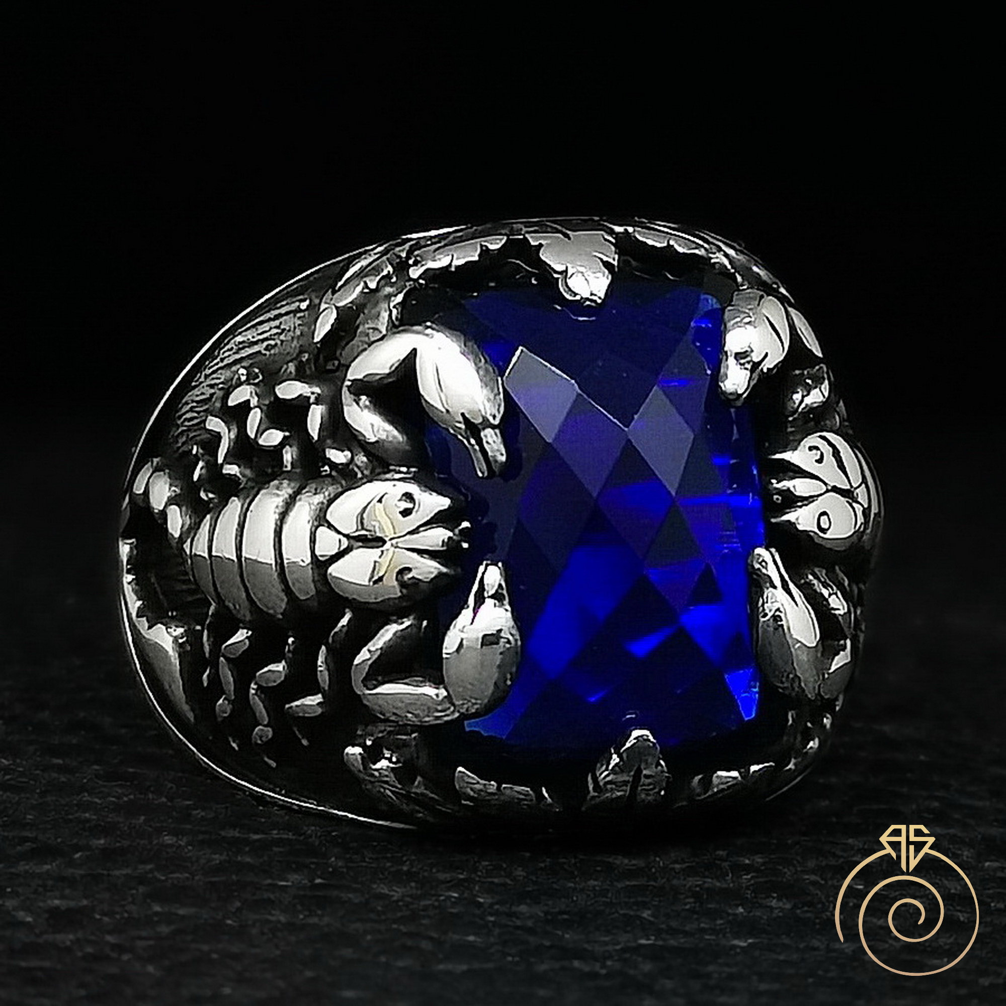 Men's Scorpion Signet Ring Vintage Silver Blue Stone | Etsy