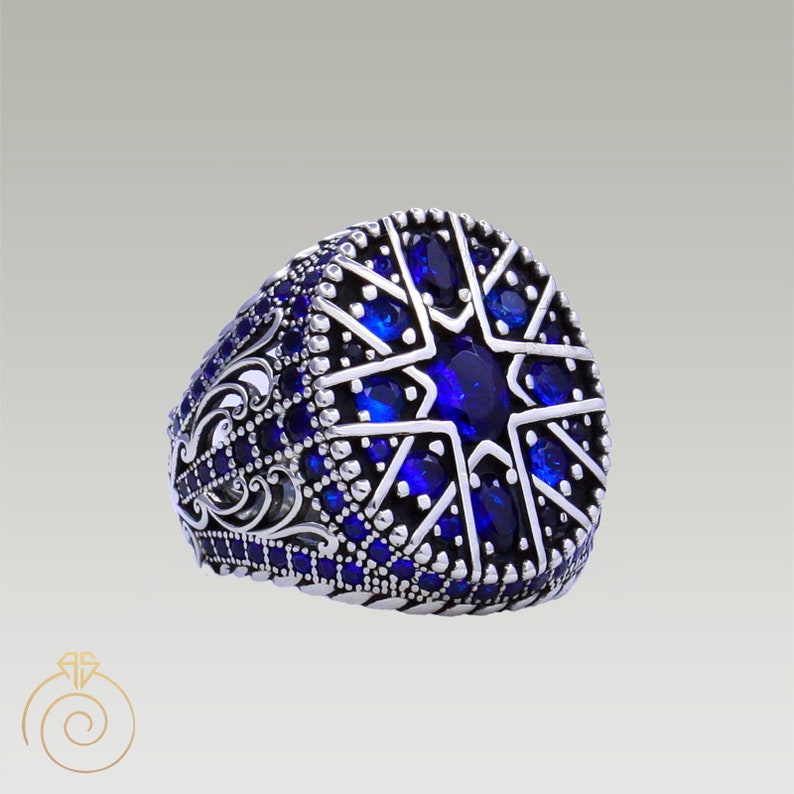 Mens Multi Stone Ring Sapphire Blue Stone Spiral Design - Etsy