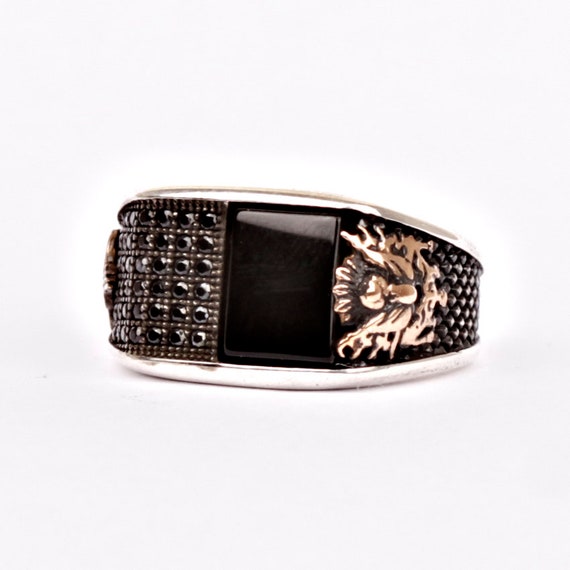 Onyx Sterling Silver Men Signet Ring Fantasy Black Multi - Etsy