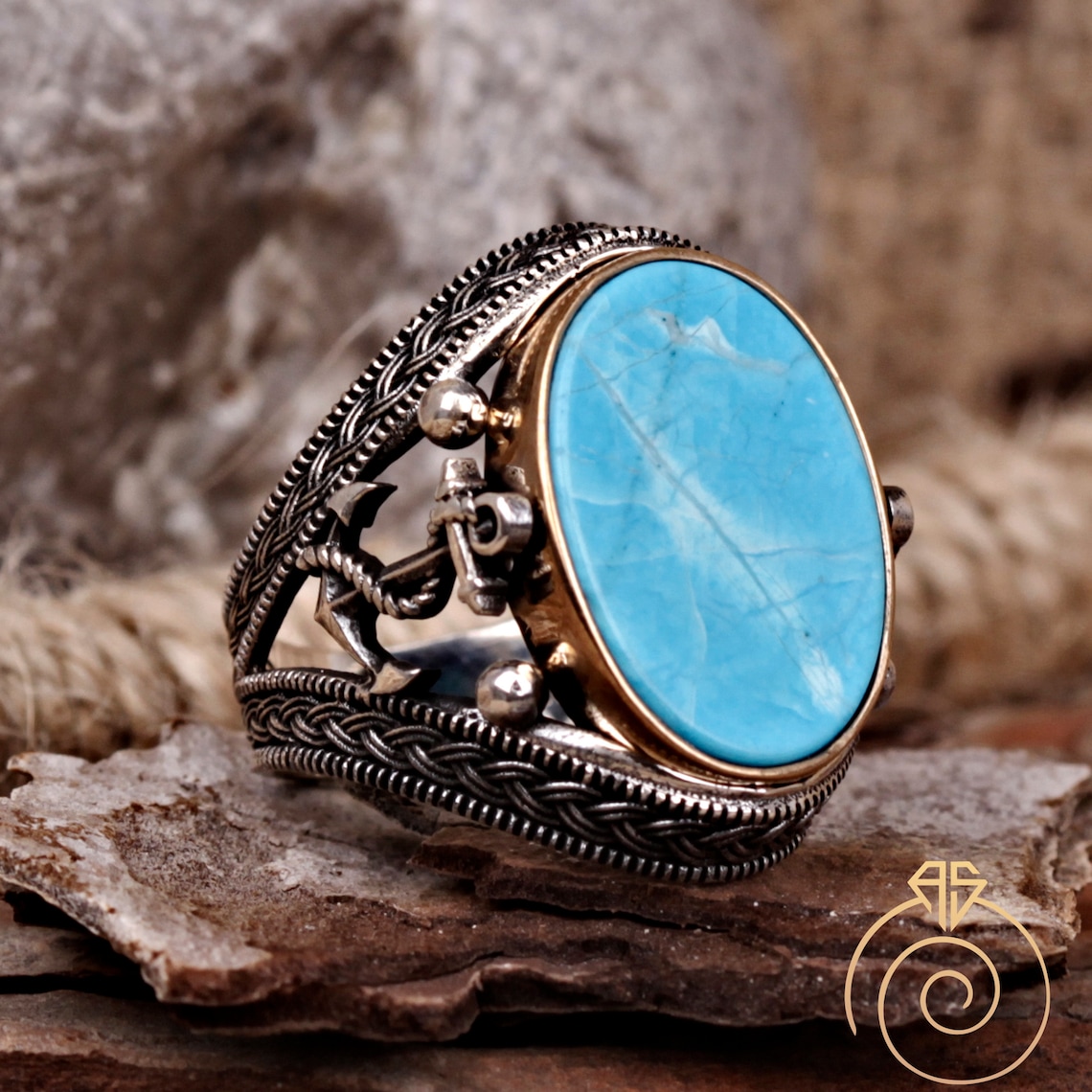 Unique Mens Nautical Ring Vintage Turquoise Rings for Men - Etsy