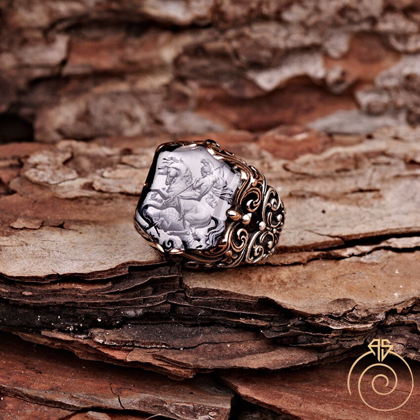 Silver Saint George Signet Ring St George And Kill Dragon | Etsy