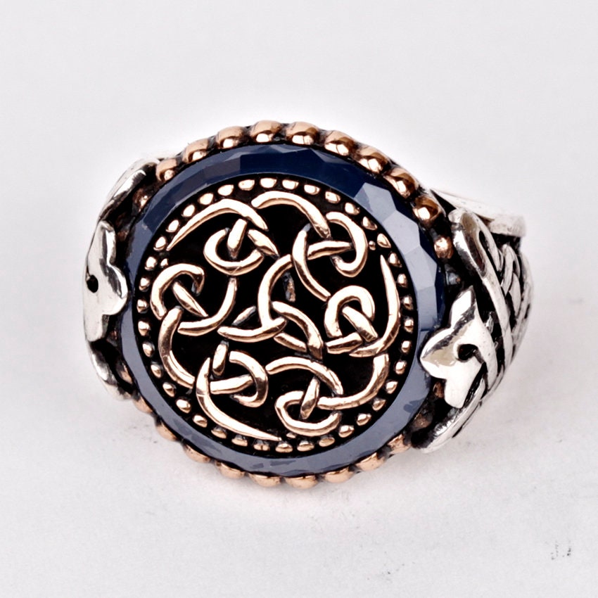 Men Sapphire Slver Ring Blue Gemstone Anniversary Ring Celtic | Etsy
