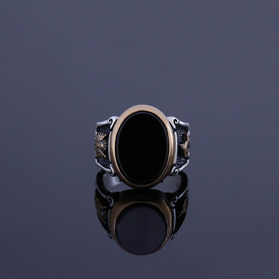 Men's Black Stone Ring Silver Onyx Engagement Ring - Etsy