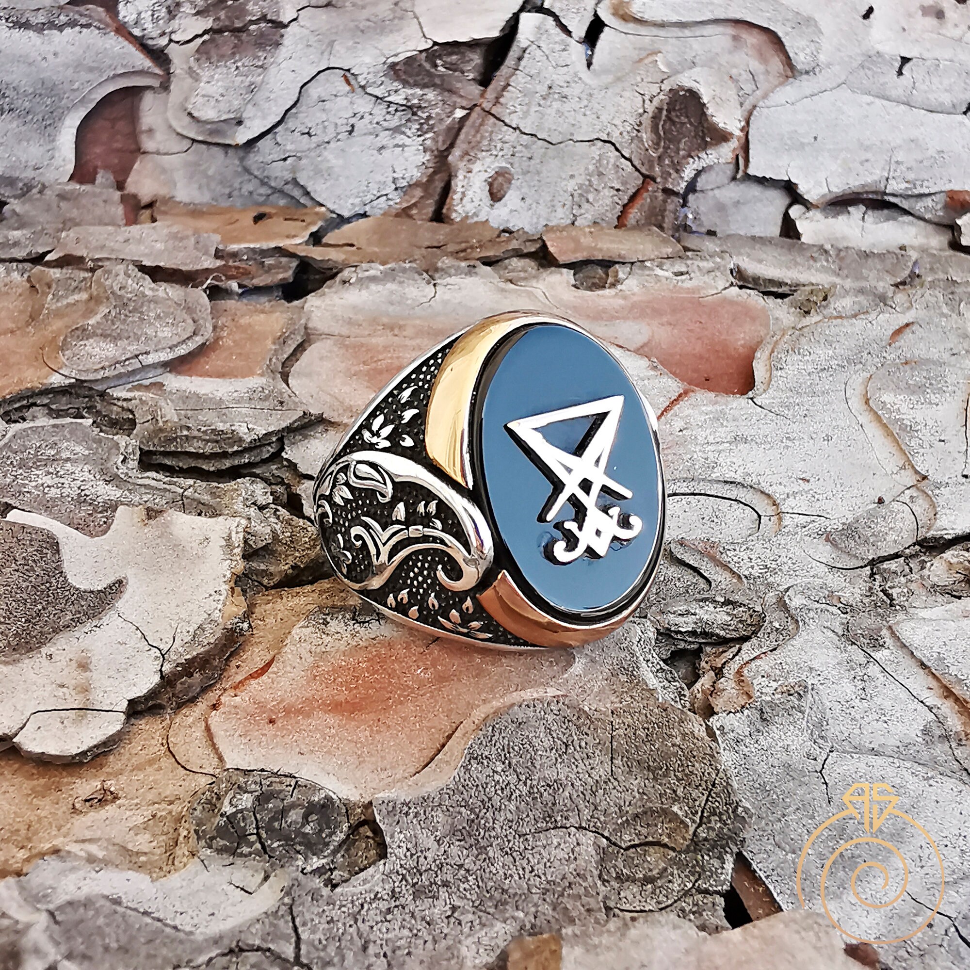 Unique Mens Sigil Of Lucifer Ring For Men Black Onyx Gemstone | Etsy