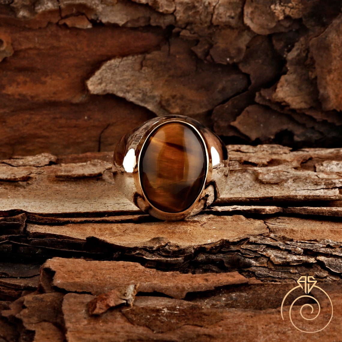 Unique Mens Gemstone Brown Tiger Eye Wedding Ring Simple - Etsy
