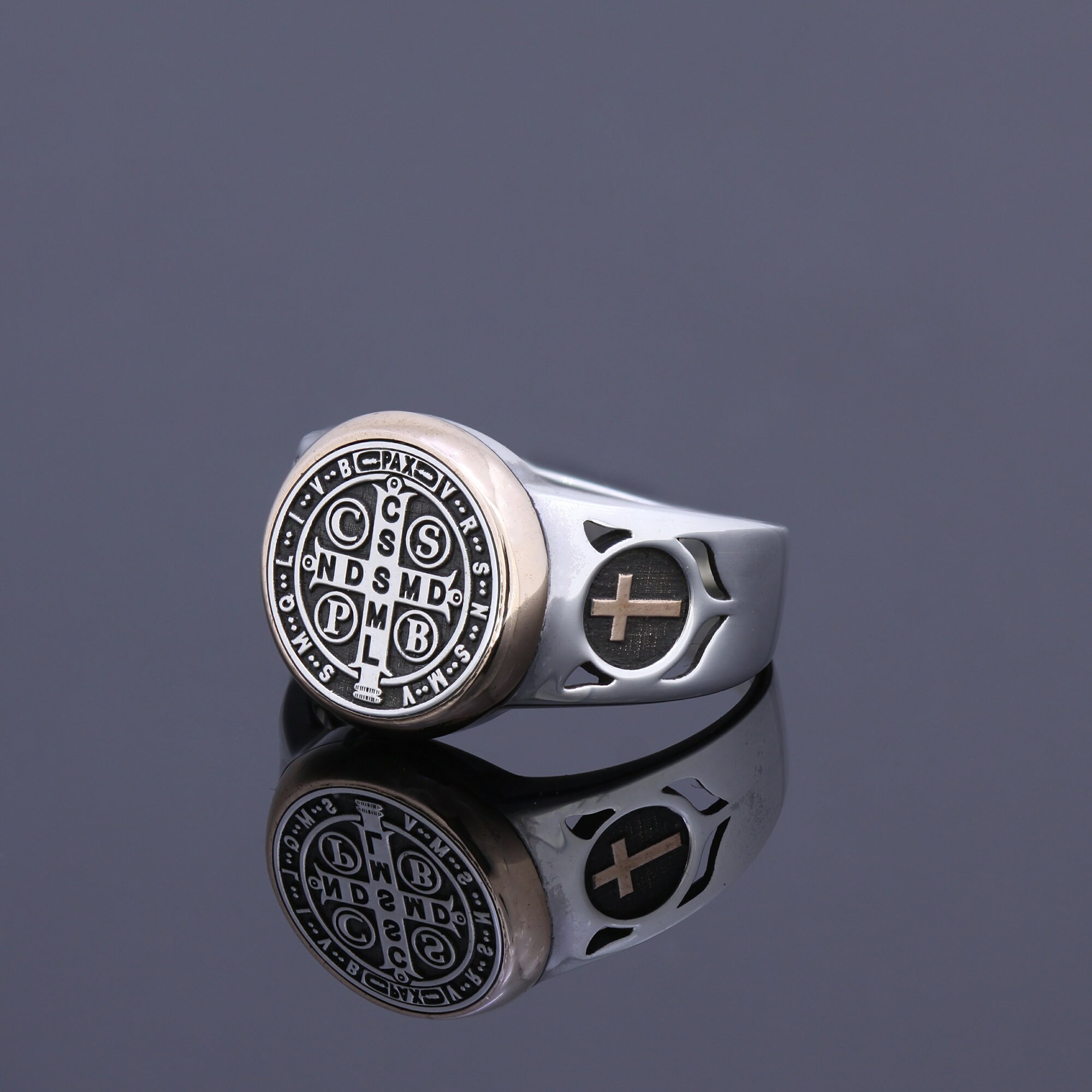 Saint Benedict Medal Ring, Men Religious Cross Ring, Christian Symbol ...