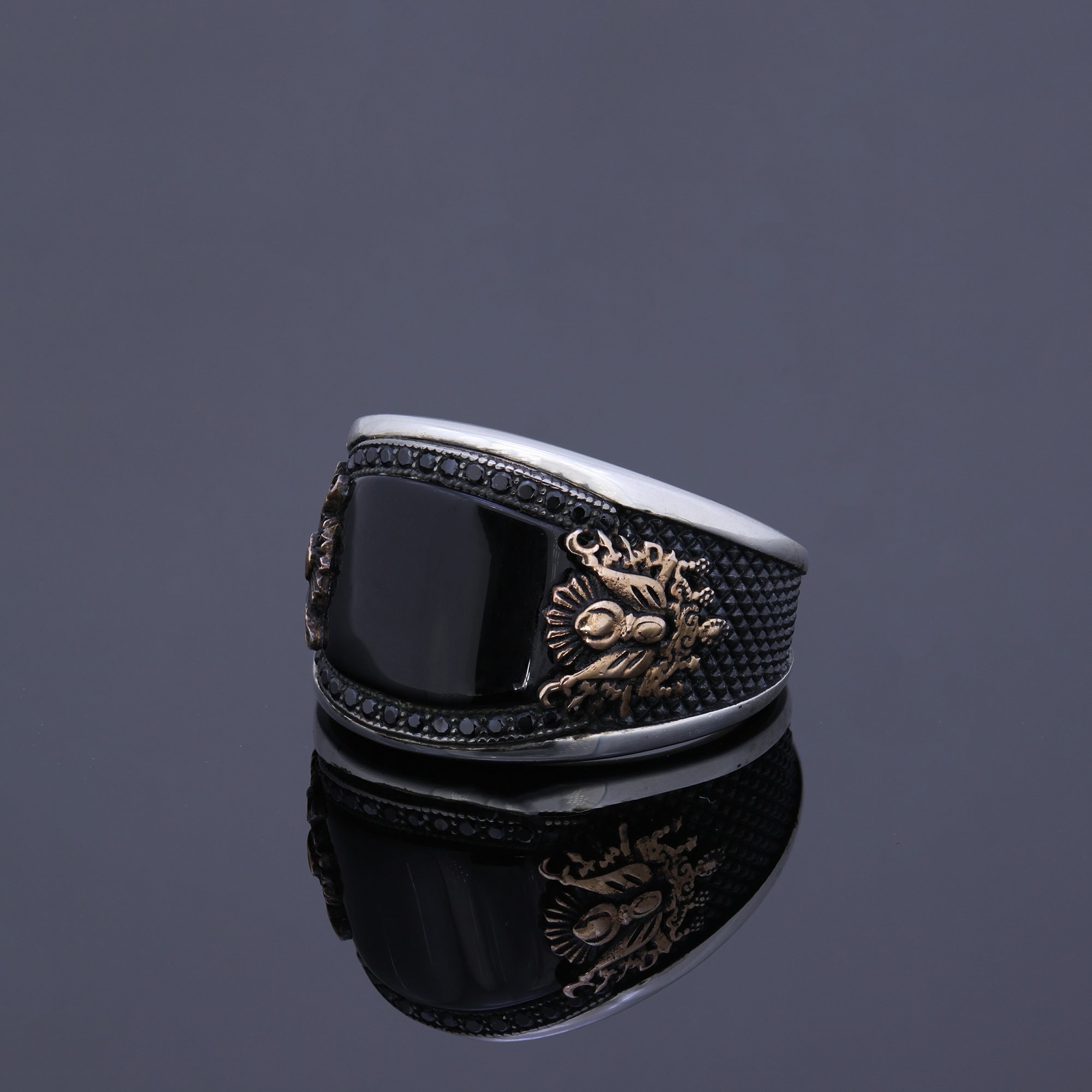 Mens Black Gemstone Cocktail Ring Custom Signet Sterling - Etsy