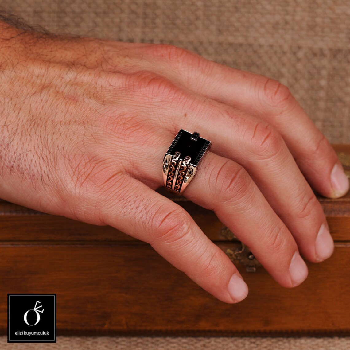 Onyx Sterling Silver Men Signet Ring Fantasy Black Gemstone - Etsy