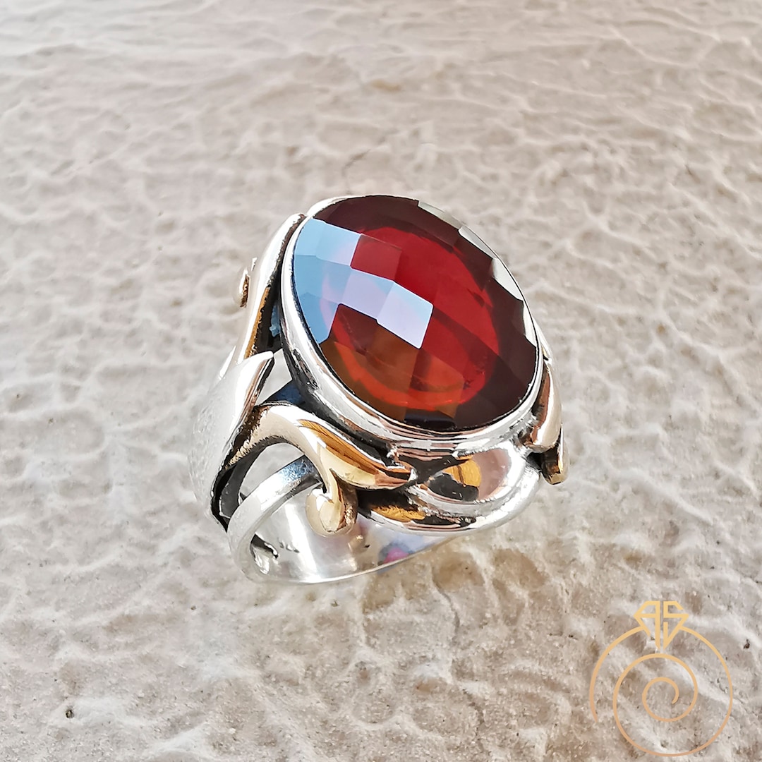 Men's Ruby Statement Ring, Vintage Silver Red Gemstone Engagement Ring ...